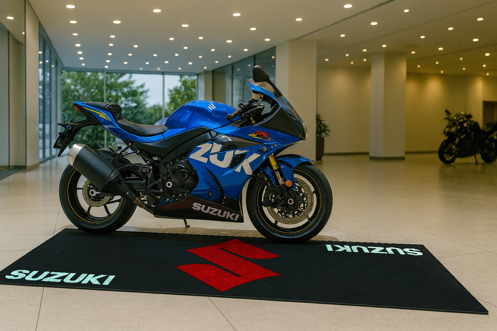 Suzuki Motorcycle Garage Floor Mat 32x87 Inches Premium Showroom Rug ...